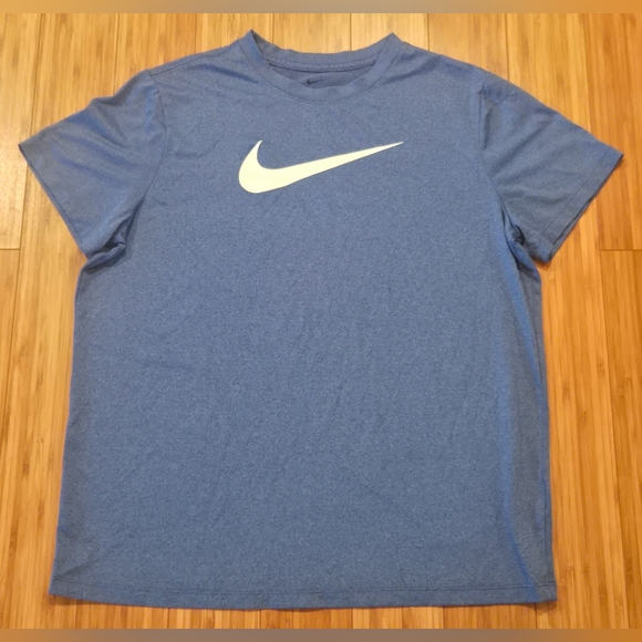 Nike | Shirts & Tops | Nwot Nike Heather Blue Tee With White Logo ...
